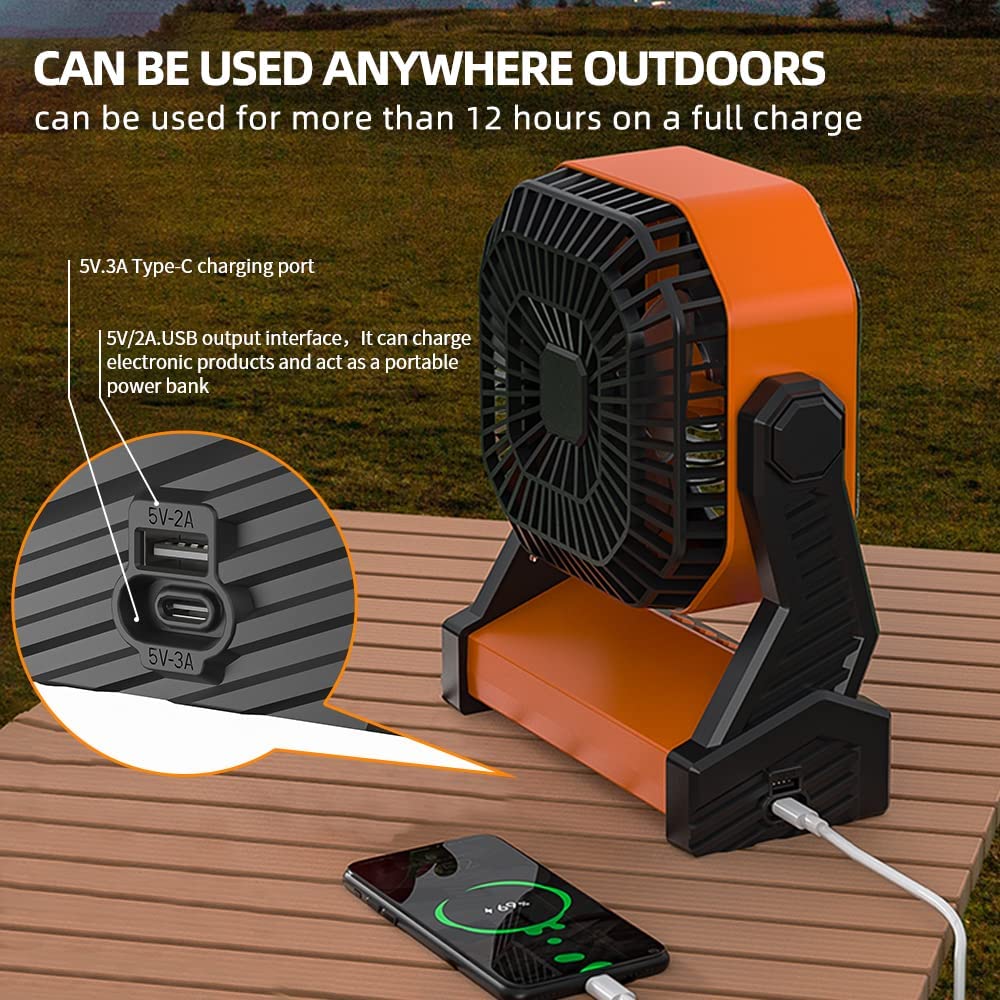 20000mAh Camping Fan with LED Light, Rechargeable Battery Powered ...