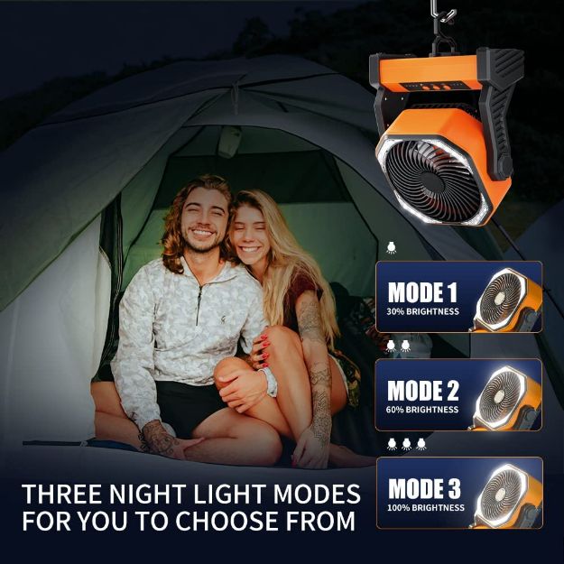 20000mAh Camping Fan with LED Light, Rechargeable Battery Powered ...